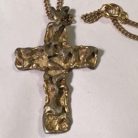 Vintage | Jewelry | Vintage Dd Faux Gold Nugget Cross Necklace | Poshmark
